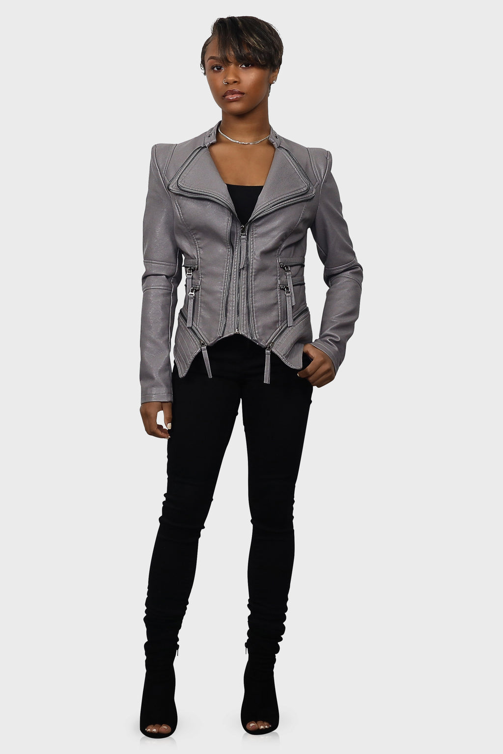 Leather Moto Jacket (Grey) | Modern Minx